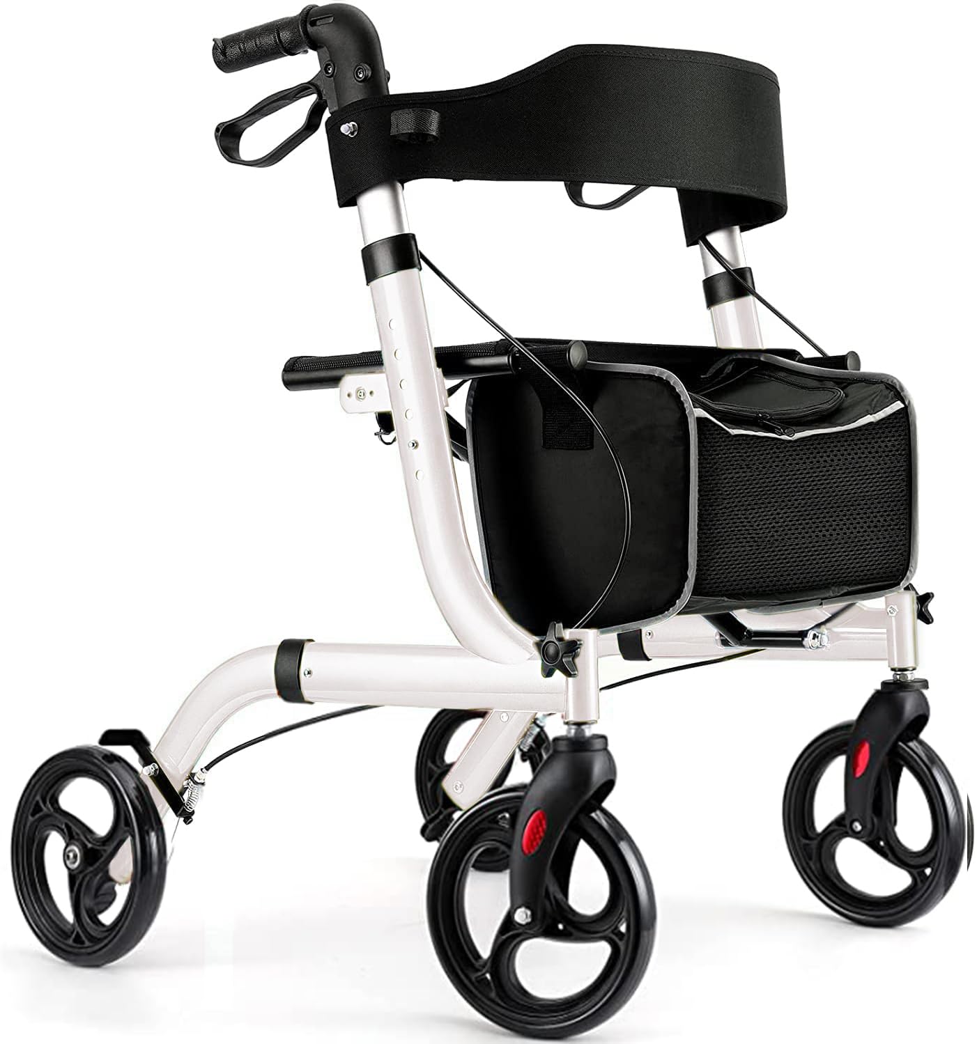 Healconnex Rollator Walkers for Seniors-Folding Rollator Walker with Seat and Four 8-inch Wheels-Medical Rollator,White