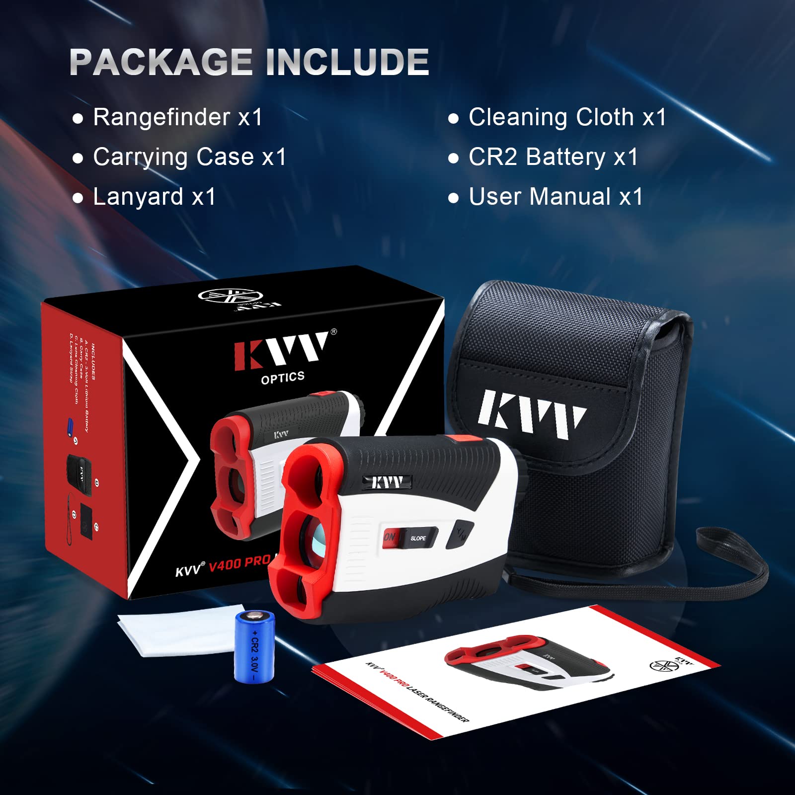 KVV V400 PRO Laser Golf Rangefinder with Premium LCD Display, 5-1200yds Range, Accuracy up to+/-1yd, Integrated Magnetic Tech, Slop on/Off Switch, Pin-Lock with Vibration, 6xMagnification
