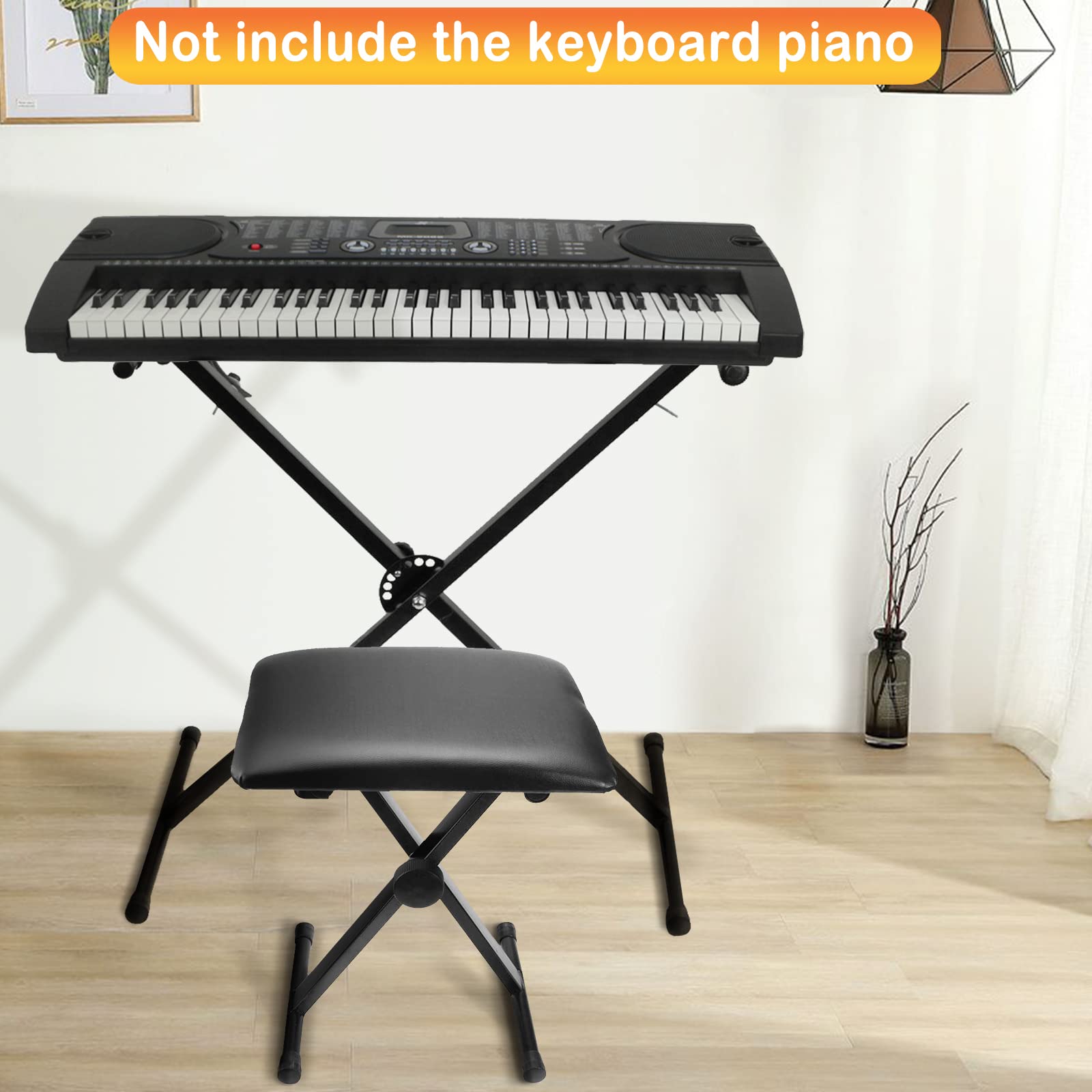Ktaxon Single X Keyboard Stand and Bench Set, Adjustable Height Digital Piano Stand with Lockable Straps for 49 61 76 88 Keys