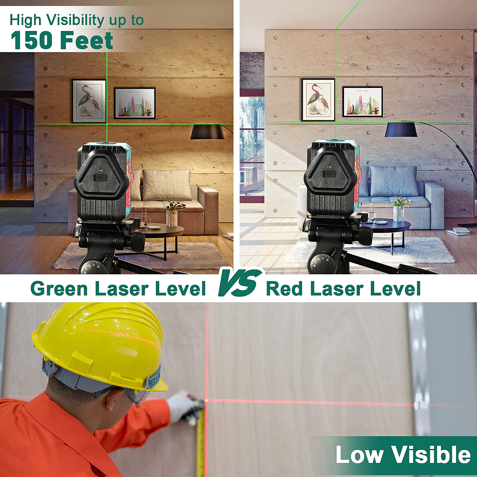 Laser Level-HYCHIKA Self Leveling Laser Level 50ft Self leveling Green Cross Line Laser Level Line Tool with Battery Magnetic Base for Construction Picture Photo Hanging (Green-1)