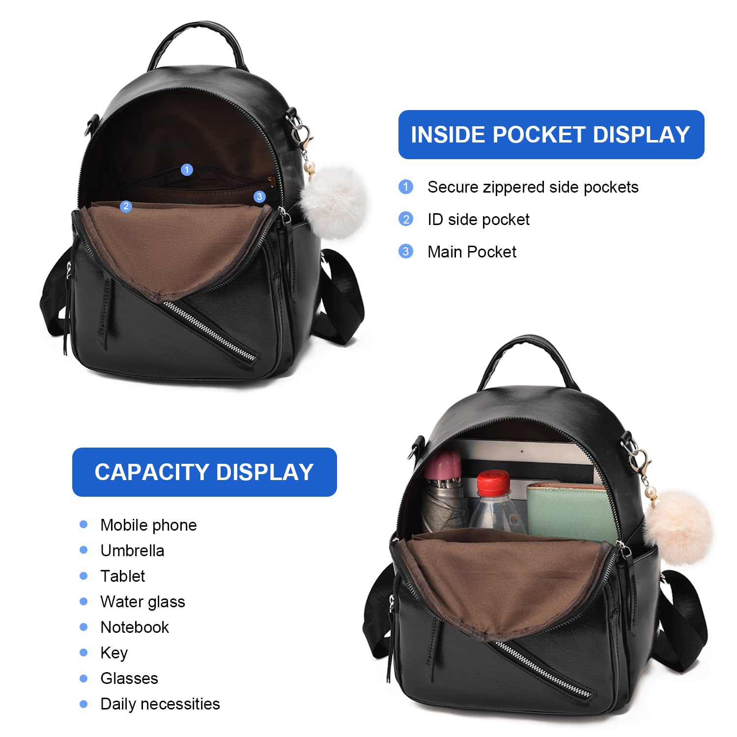 KUANG! Women Pu Leather Backpack Rucksack Travel Shoulder Handbag for Backpack Bags Casual Daypack