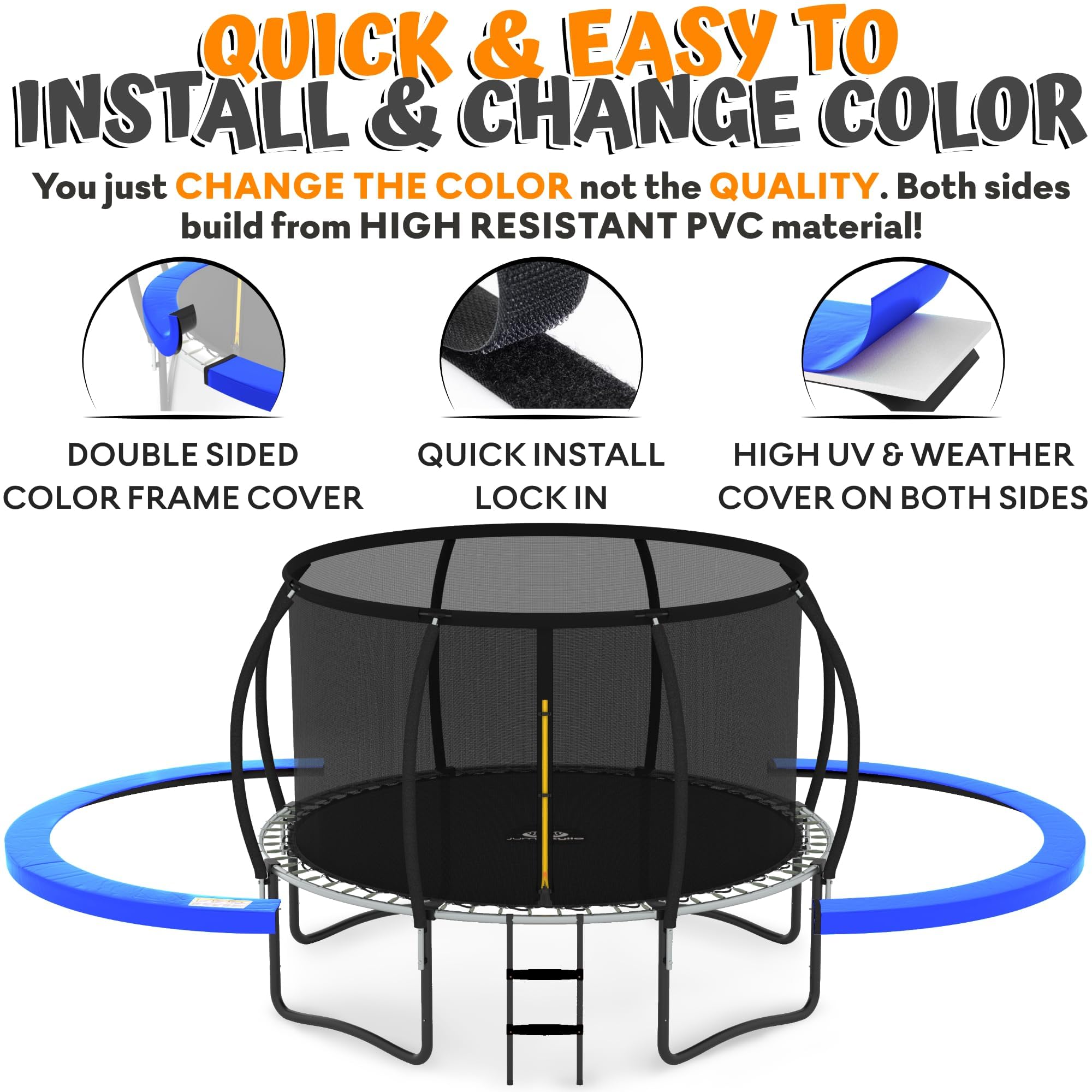 JUMPZYLLA Trampoline 8FT 10FT 12FT 14FT with Enclosure for Kids -Outdoor Recreational Trampolines with Ladder and Galvanized Anti-Rust Coating, ASTM Approval