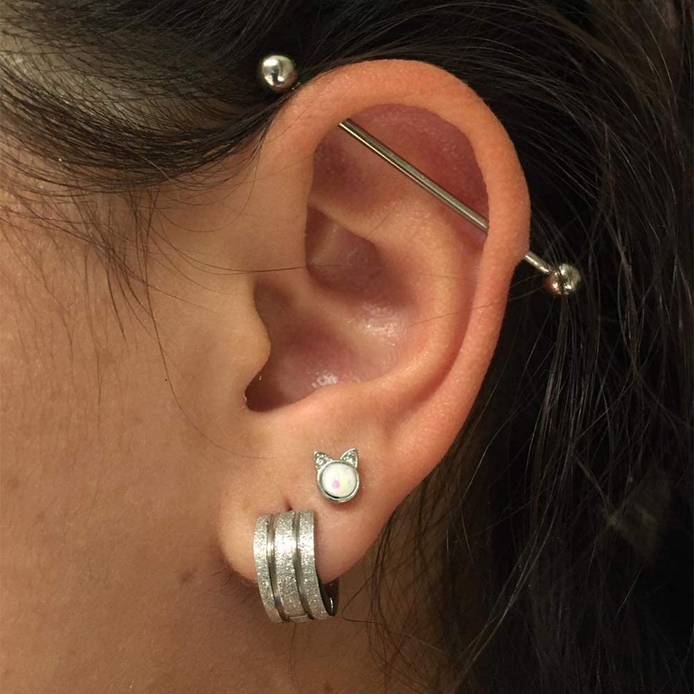 Jewseen 16g Cute Cat Opal Center Tragus Helix Stud Conch Ring Cartilage Earring Body Piercing Earring