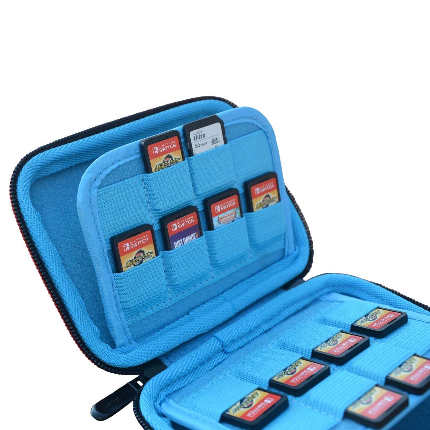 Jun Xuan Premium Game Card Case for Nintendo Switch Games, Switch Game Storage Holder or PS Vita or SD Memory Card Case, Black/ Blue