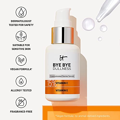IT Cosmetics Bye Bye Dullness 15% Vitamin C Serum - Boosts Radiance & Hydrates In 10 Days - With Vitamin E - For All Skin Types - Vegan Formula - .85 fl oz