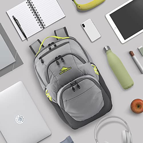 High Sierra Swoop SG Backpack, Travel or Work Laptop Bookbag with Drop Protection Pocket, and Tablet Sleeve, One Size, Steel Grey/Neon Green