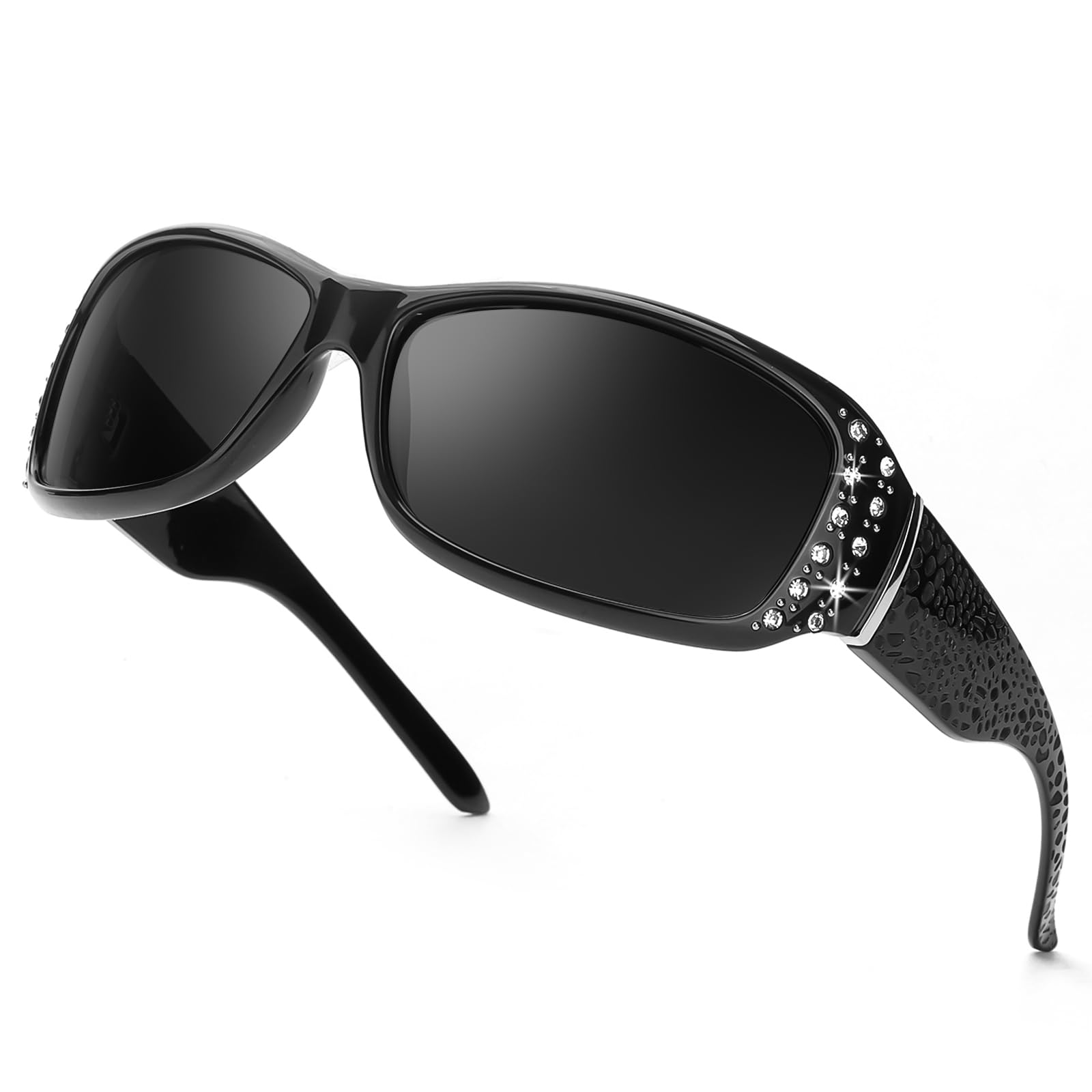 IGnaef Polarized Sunglasses for Women, Rhinestone Women Sunglasses UV400 Protection for Driving/Fishing/Shopping