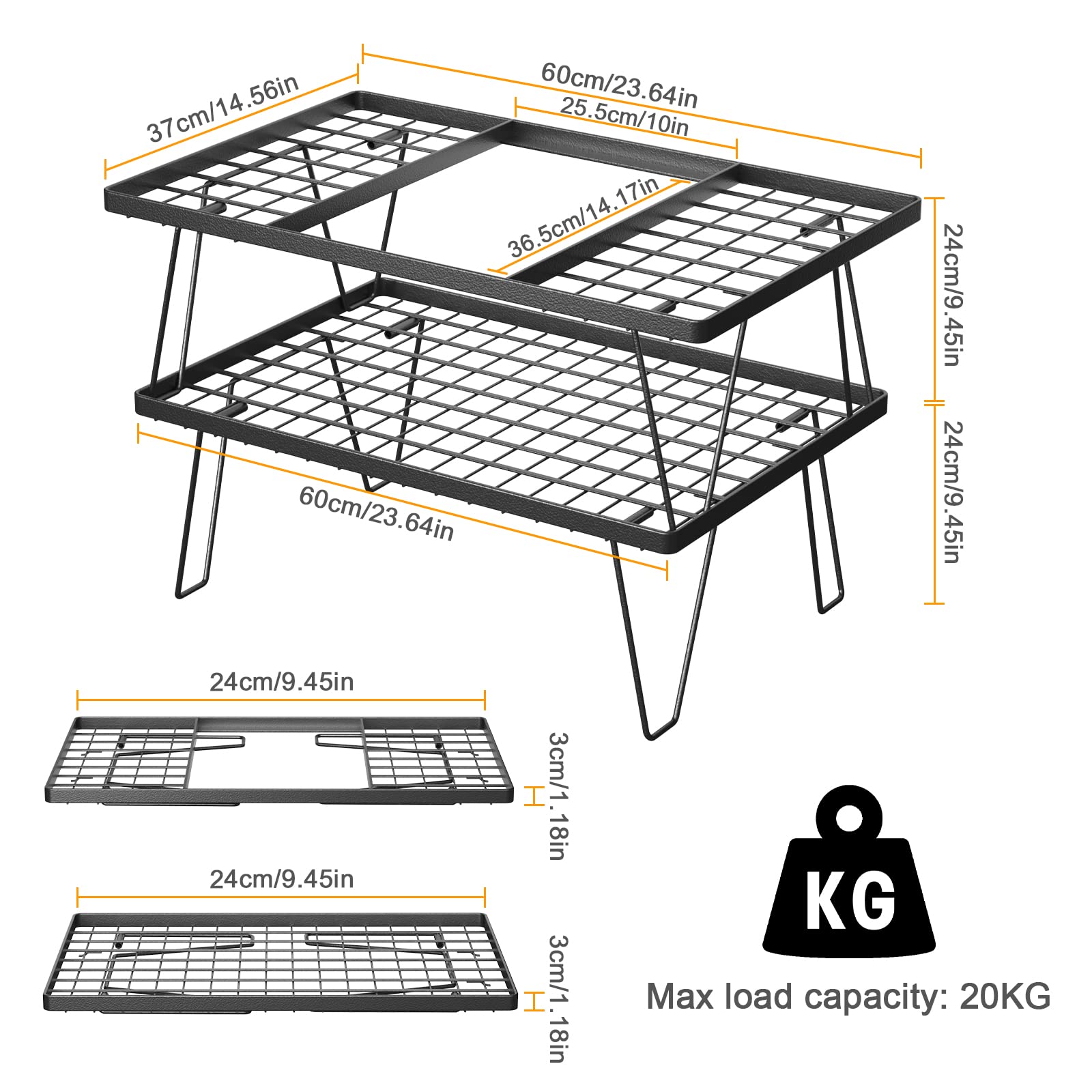 LASIEYO Foldable Multipurpose Stacking Storage Rack, Steel Folding Camping Table IGT Table Grill Table with Removable Bamboo Board Storage Bag