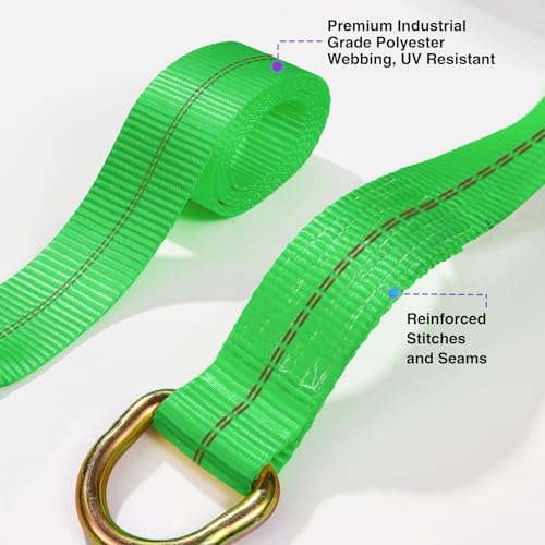 Trekassy 2”x 96” Car Tie Down Tire Straps with 16" Chain Anchors for Trailers, 3,333lbs Safe Working Load