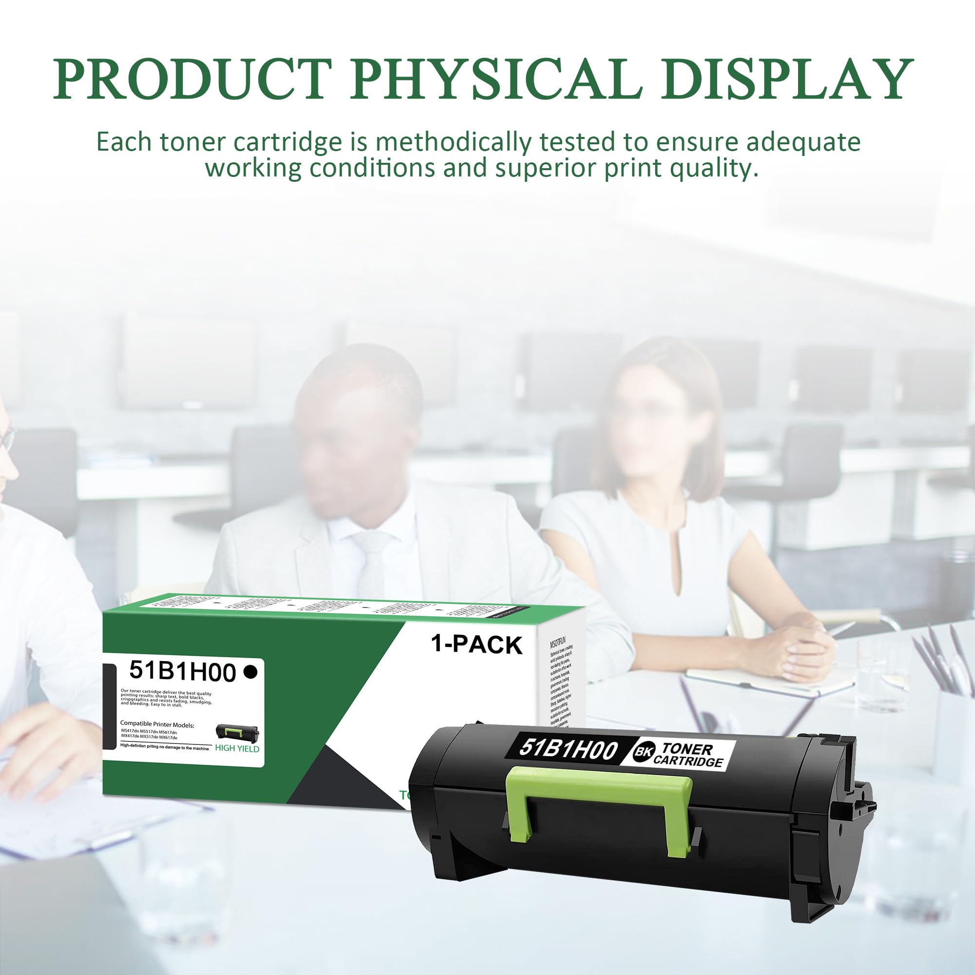 High Yield MS417 Toner Cartridge: 1 Pack 51B1H00 Black Toner Cartridge Replacement for Lexmark 51B1H00 Toner MS417dn MS517dn MS617dn MX417de MX517de MX617de Printer