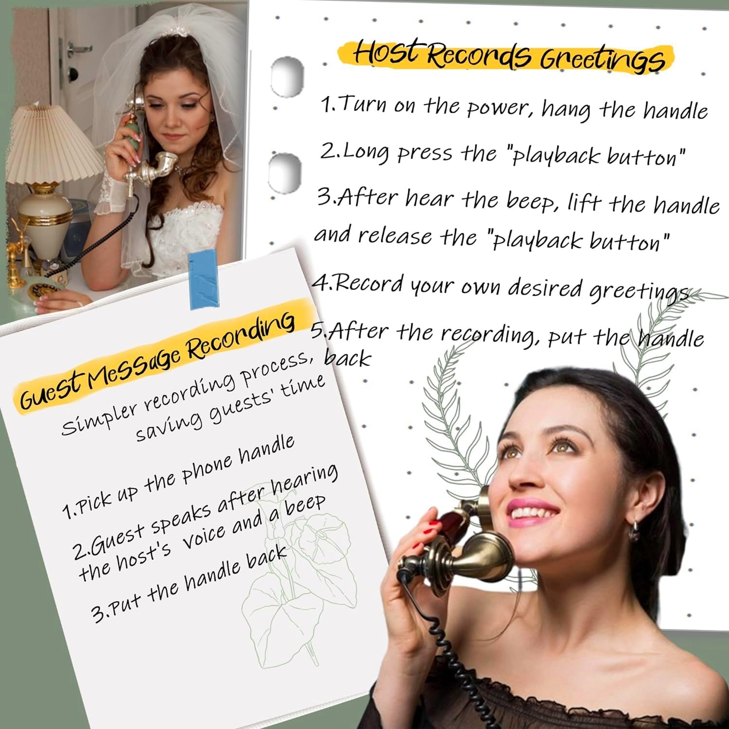 RetroVox Audio Guest Book Wedding Phone Guestbook Easy to Use & Fun Engagements Anniversaries Baby Showers Graduation Record Personalized Audio Messages Off-White