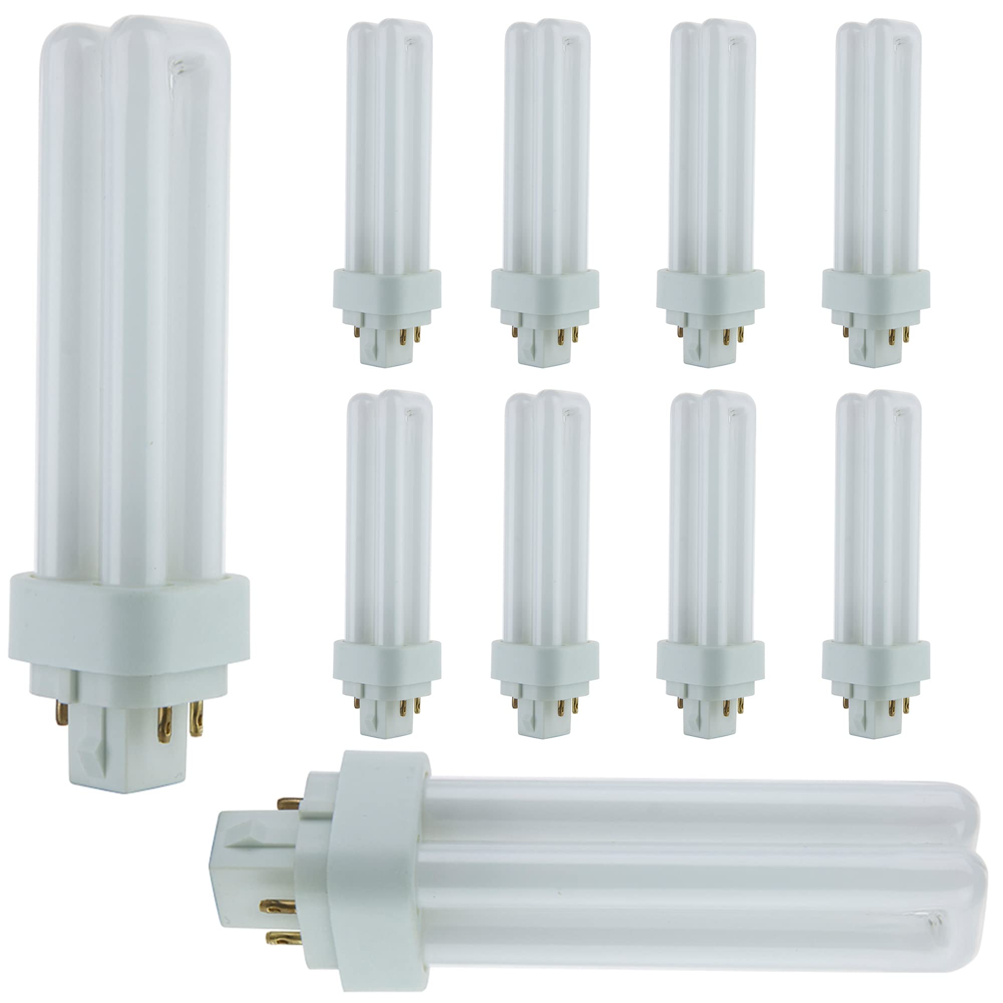 LABORATE LIGHTING, 13-Watt Double Tube Compact Fluorescent Light Bulb, 4100K, 780 Lumens, 82 CRI, T4 Shape, GX23-2 Bi-Pin Base (Pack of 10)