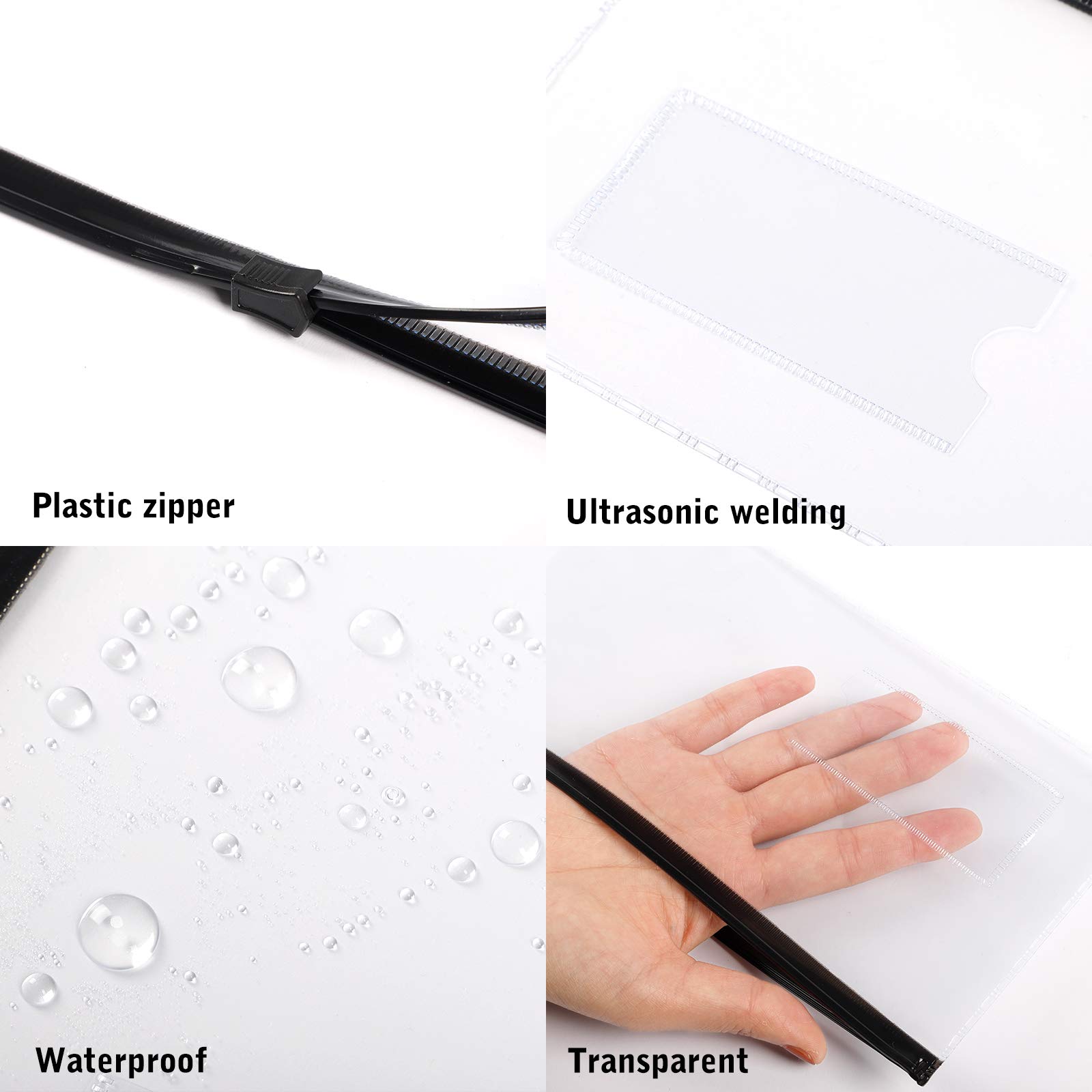 LABUK 25pcs Poly Zip Envelope, 9 x 4.7 Inches, Clear Zipper Pouch with Label Plastic Reusable Envelopes, A6 Size for Office Supplies, Black
