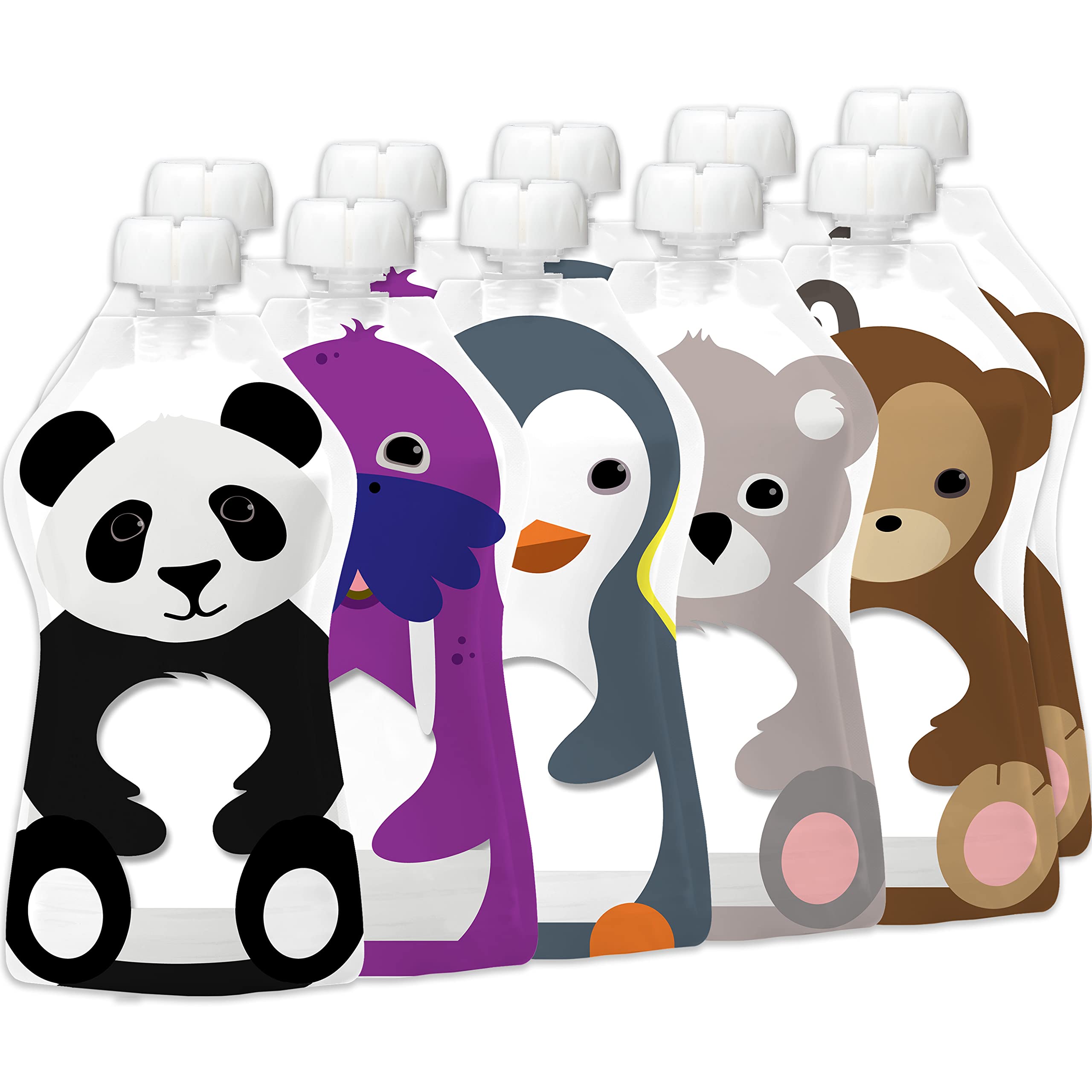 SQUOOSHI Reusable Baby Food Pouches for Toddlers | BPA Free Plastic, Food Safe, Freezer Safe | Refillable for Applesauce Yogurt & Puree Squeeze Pouch | 10 pack | 5oz | Assorted Animals