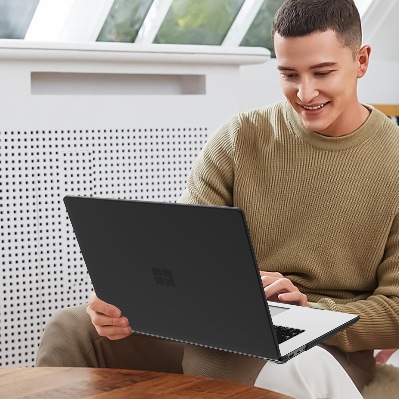 iCasso Case for Microsoft Surface Laptop 5/4/3/2 13.5 inch with Alcantara Keyboard (Models: 1769/1867/1958/1950), Protective Hard Shell Case & Keyboard Cover & Screen Protector, Black