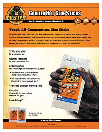 Gorilla Hot Glue Sticks, Full Size, 4" Long x .43" Diameter, 30 Count, Clear, (Pack of 2)