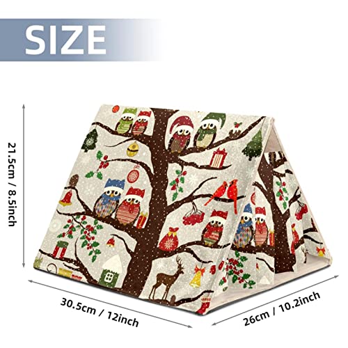 Y-DSIWX Guinea Pig Hideout House Bed, Winter Christmas Hat Owl Bird on Tree Rabbit Cave, Squirrel Chinchilla Hamster Hedgehog Nest Cage