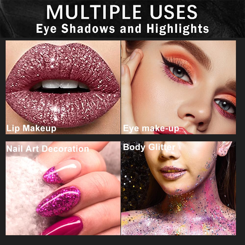 IYARKAI Glitter Lip Kit, 4 Colors Glitter Lip Kit Gloss, Metallic Shimmer Glitter Powder, With Lip Primer and Brush for Making Metallic Glitter for Lips and Nails
