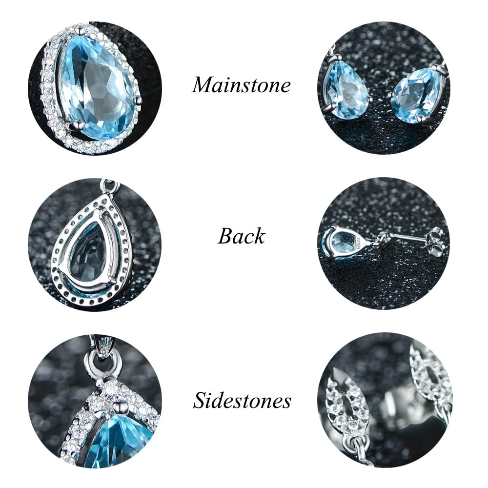 JIANGXIN Sky Blue Aquamarine Gemstone 925 Sterling Silver White Gold Plated Fine Jewelry Set for Women Pendant Necklace Stud Earring