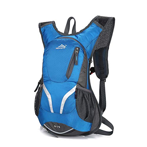 HWJIANFUNG Waterproof Camping Hydration Bladder Backpack,Folding Climbing Sports Backpack for Men,MTB Bike Cycling Backpack,no Water Bag Fits Men & Women (Blue)