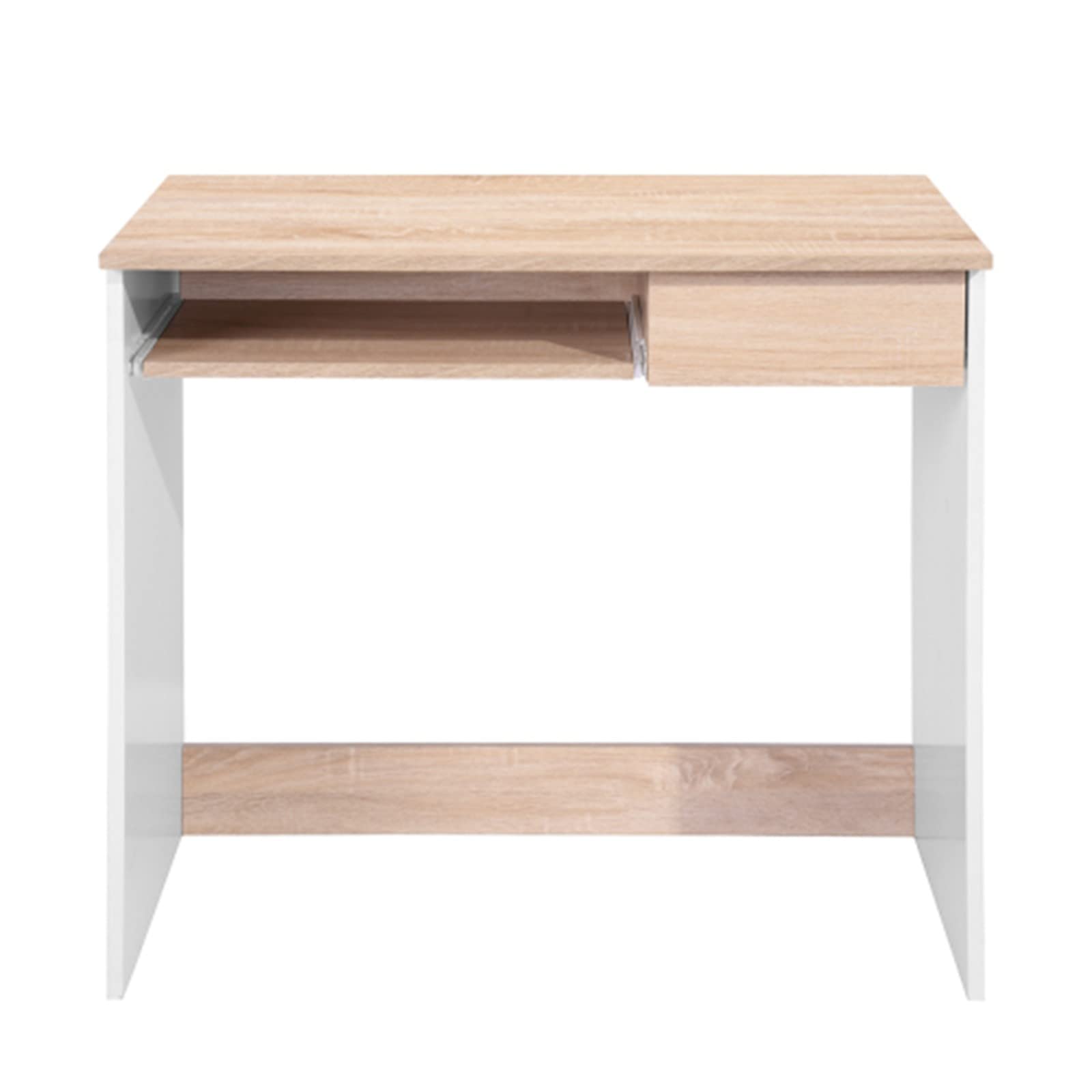 HEMOTONE Wooden Computer Desk with 1 Drawer and 1 Keyboard Tray, Industrial Style Home Office Study Desk Rectangular Writing Desk(Color:Oak)