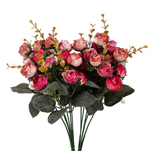 Houda Artificial Silk Fake Flowers Rose Floral Decor Bouquet,Pack of 2 (Rose Coffee)