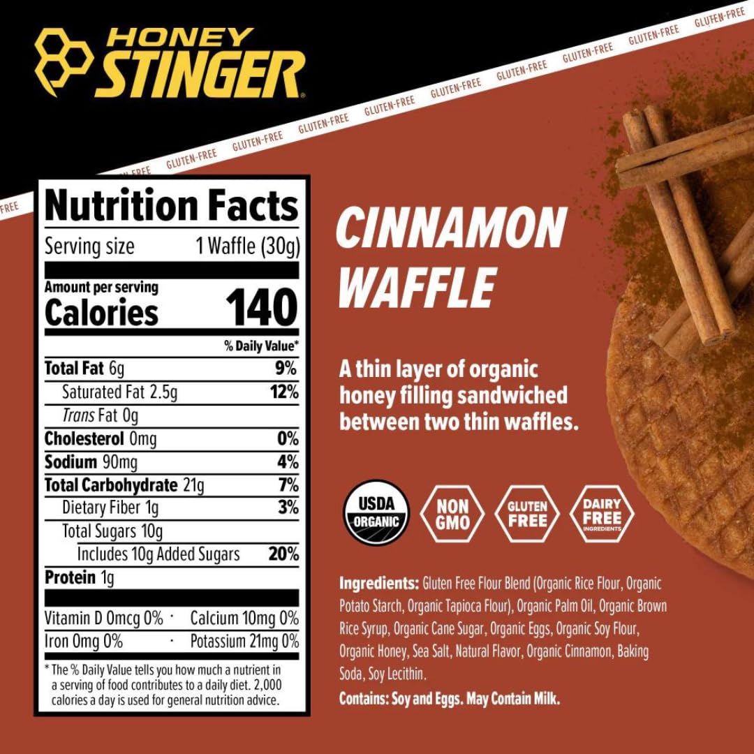 Honey Stinger Organic Waffle Variety Pack - Honey, Vanilla, Salted Caramel, Cinnamon & Cookies & Cream (10 Pack)