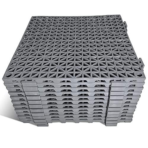 Jaderlu 12 Pack Modular Interlocking Cushion 11.6" x 11.6" Rubber Mat Floor Tile Mats Drain Pool Patio Balcony Yard Pet Area Washer Pad(Gray)