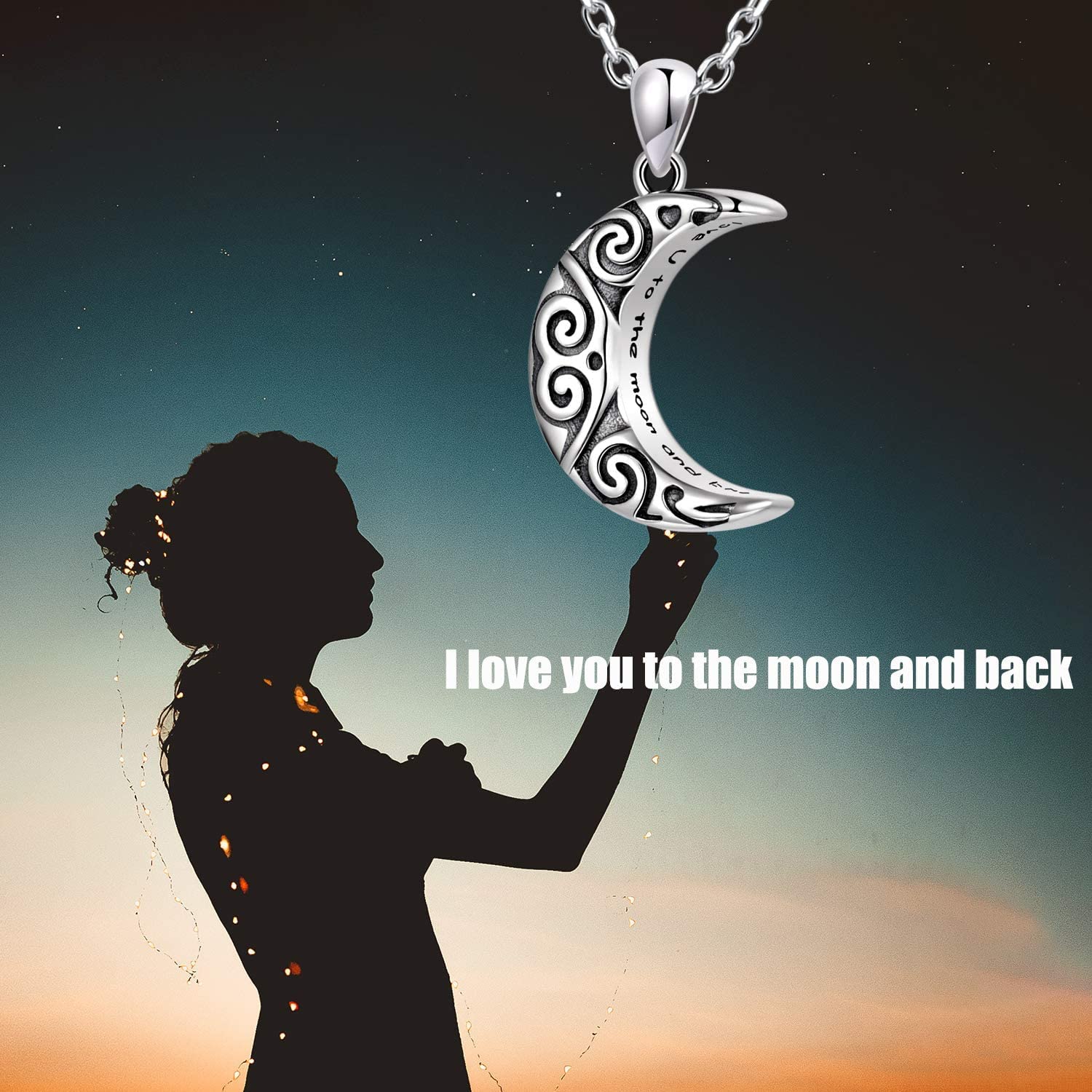 JXJL Cremation Moon Pendant Urn Necklace 925 Sterling Silver Women Girls Classic Celtic Cresent Memorial Locket Jewelry for Ashes Keepsake