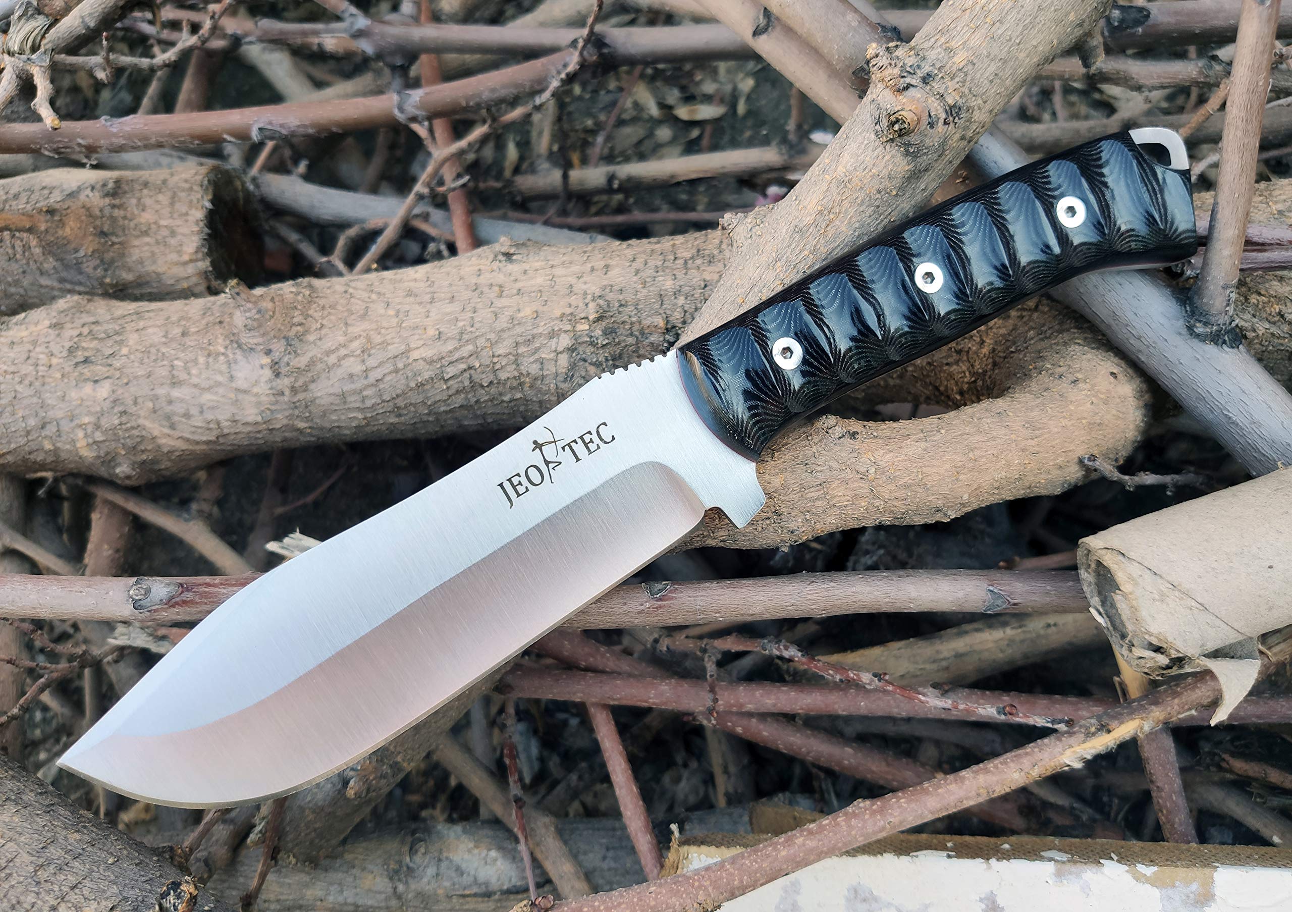 JEO-TEC Nº45 Fixed Blade Bushcraft Knife for Survival Camping Hunting Fishing, Full Tang Knife 11" Overall, Sheath + Firesteel + Sharpener Stone, Handmade