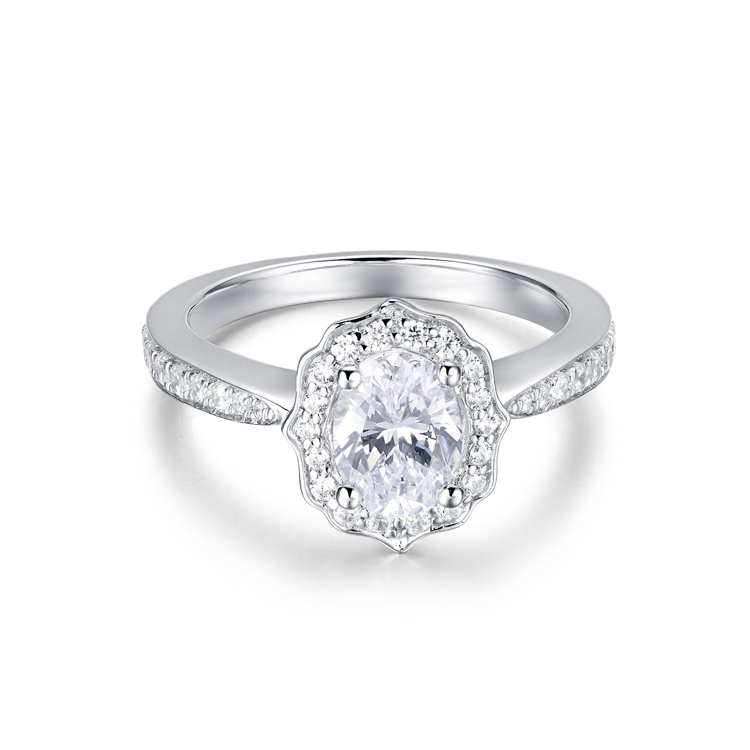 HAFEEZ CENTER 4-Prong Set 6x8mm 1 Carat Oval Cut Vintage Floral Moissanite Engagement Ring (Moissanite,6)
