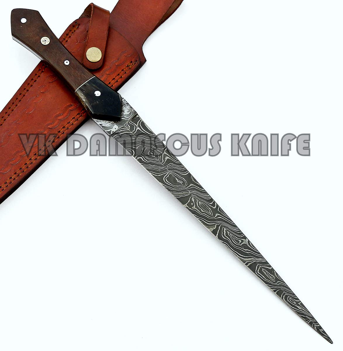 JNR Traders vk2358 Handmade Damascus Steel Hunting Knife 17.00 Inches Long Comes with Leather Sheath