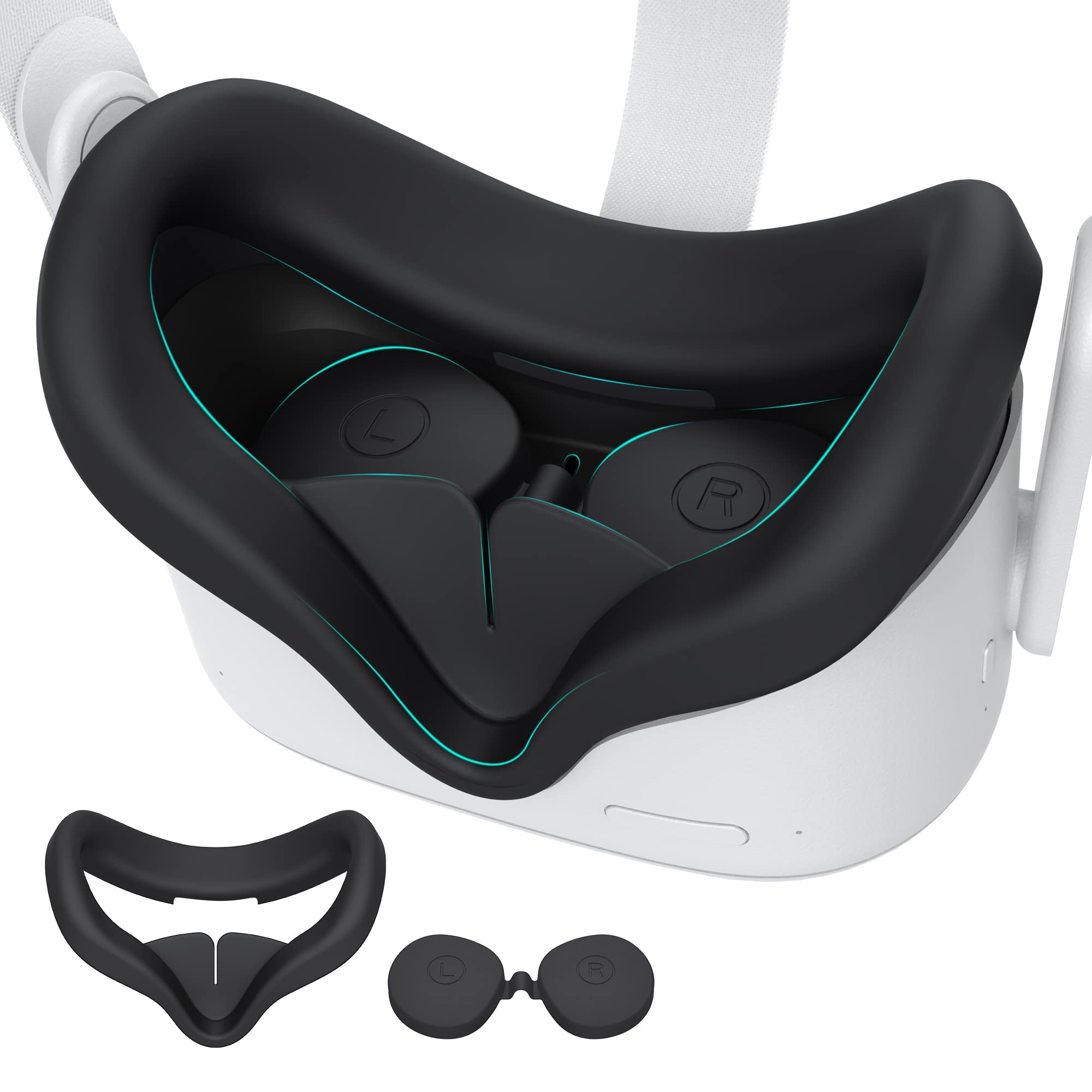 KIWI design VR Accessories Bundle Compatible with Quest 2 Accessories, 3 in 1 Set Controller Grips Cover, Face Cover with Lens Cover VR Shell Cover, VR Accessories Protection