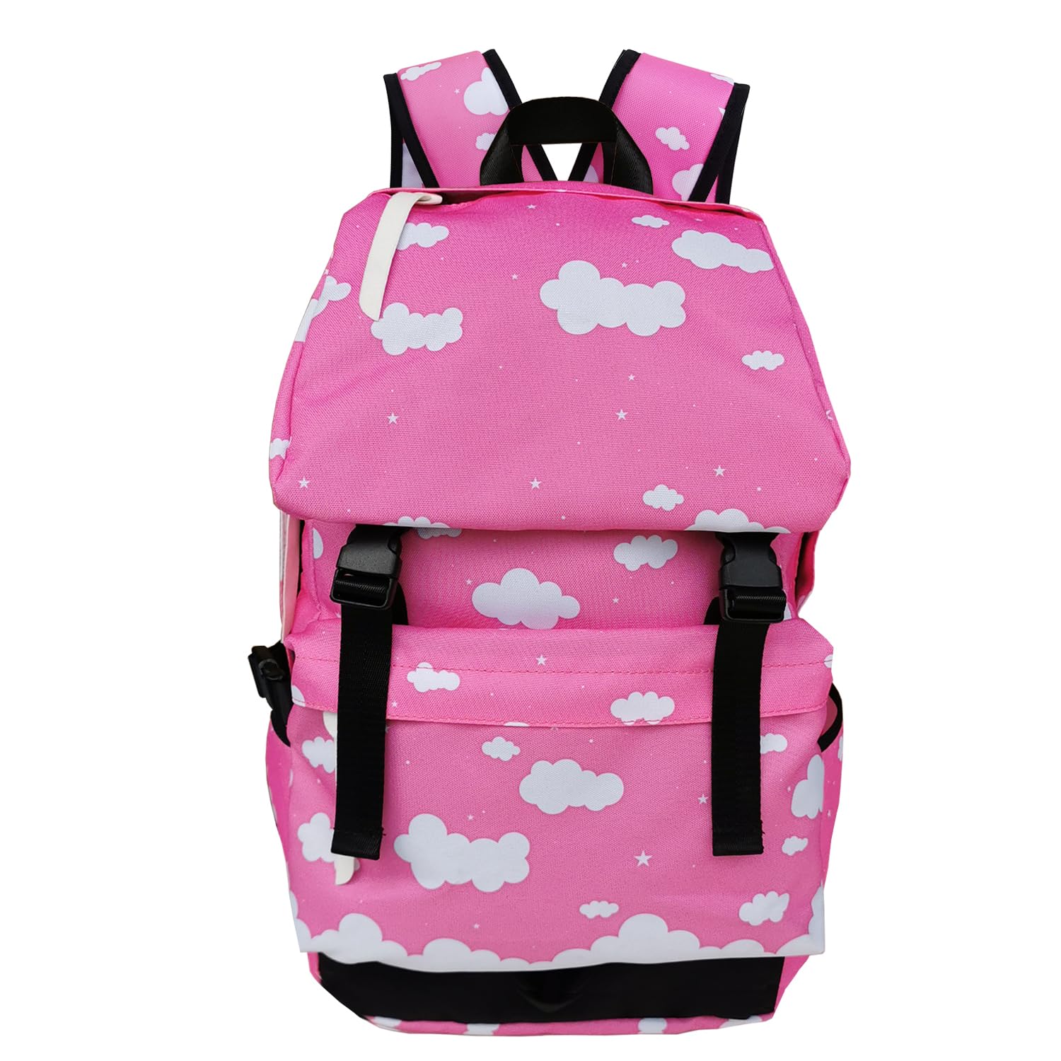 INNTURT Canvas Pink Cute Stars Cloud Backpack BookBag Laptop Backpack Travel Bag Rucksack Satchel Bag Kawaii Bag