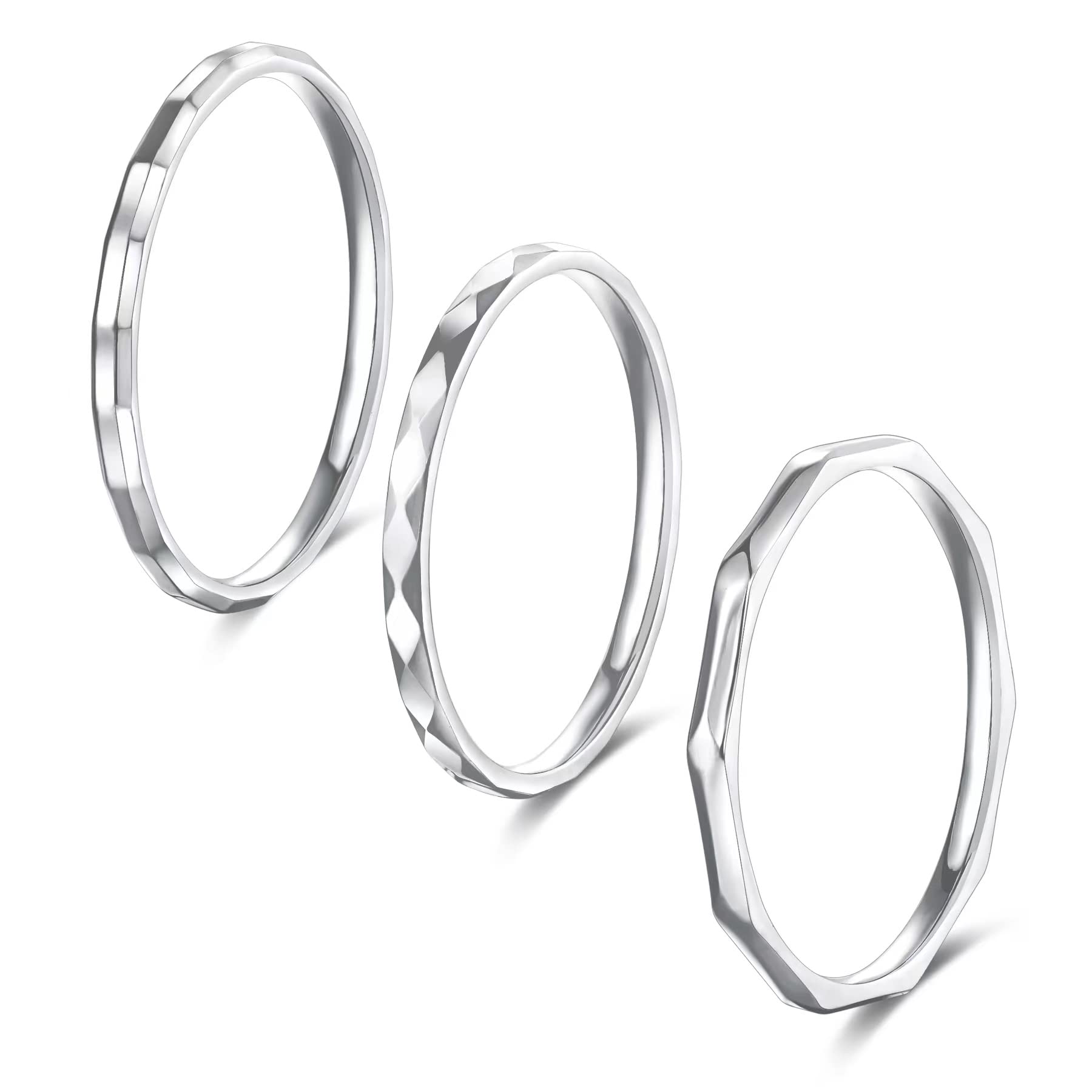KAZITSAN 1.5mm 3pc Women Stainless Steel Rings Thumb Rings Silver fashion Plain Band Knuckle Stacking Wedding Band Comfort Fit Size 10