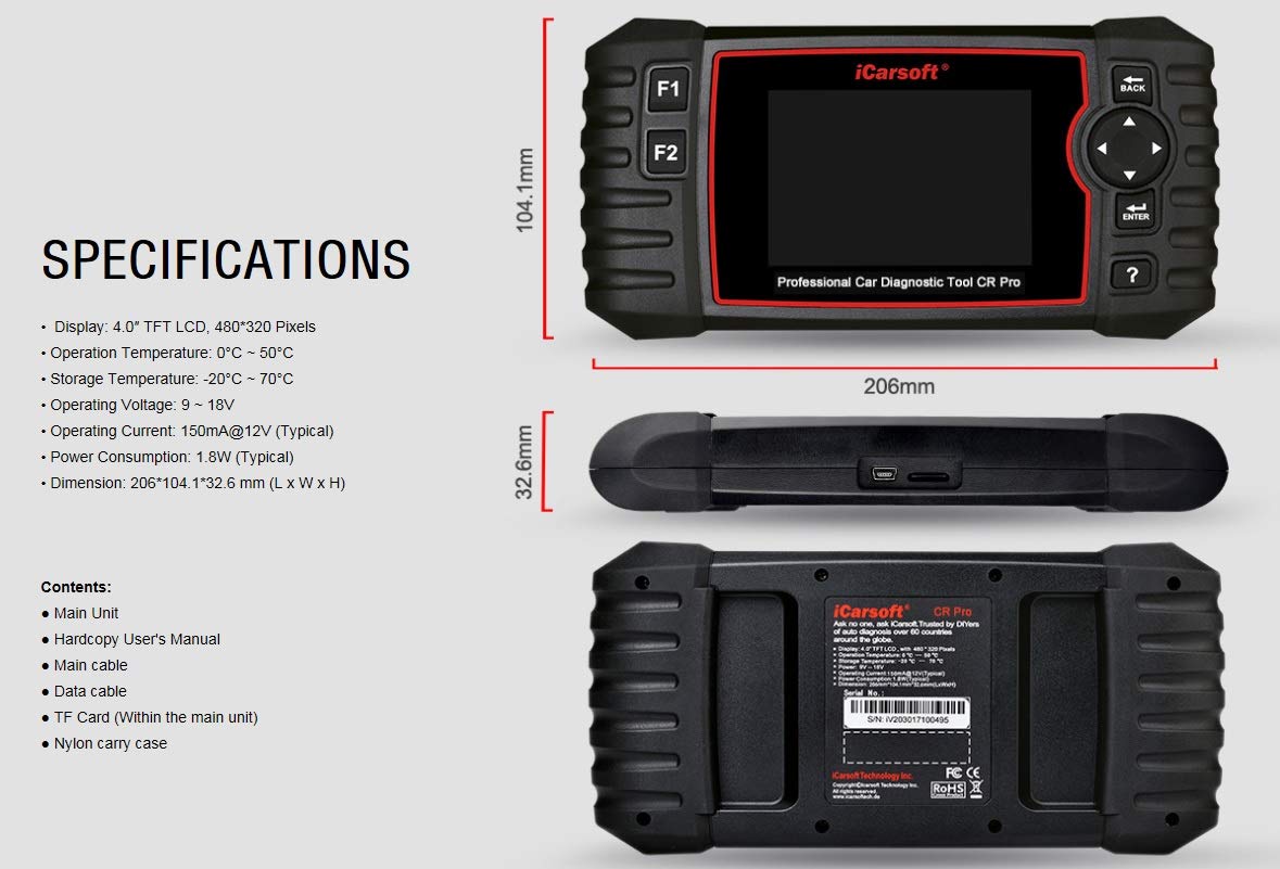 iCarsoft CR Pro Diagnostic Scan Tool