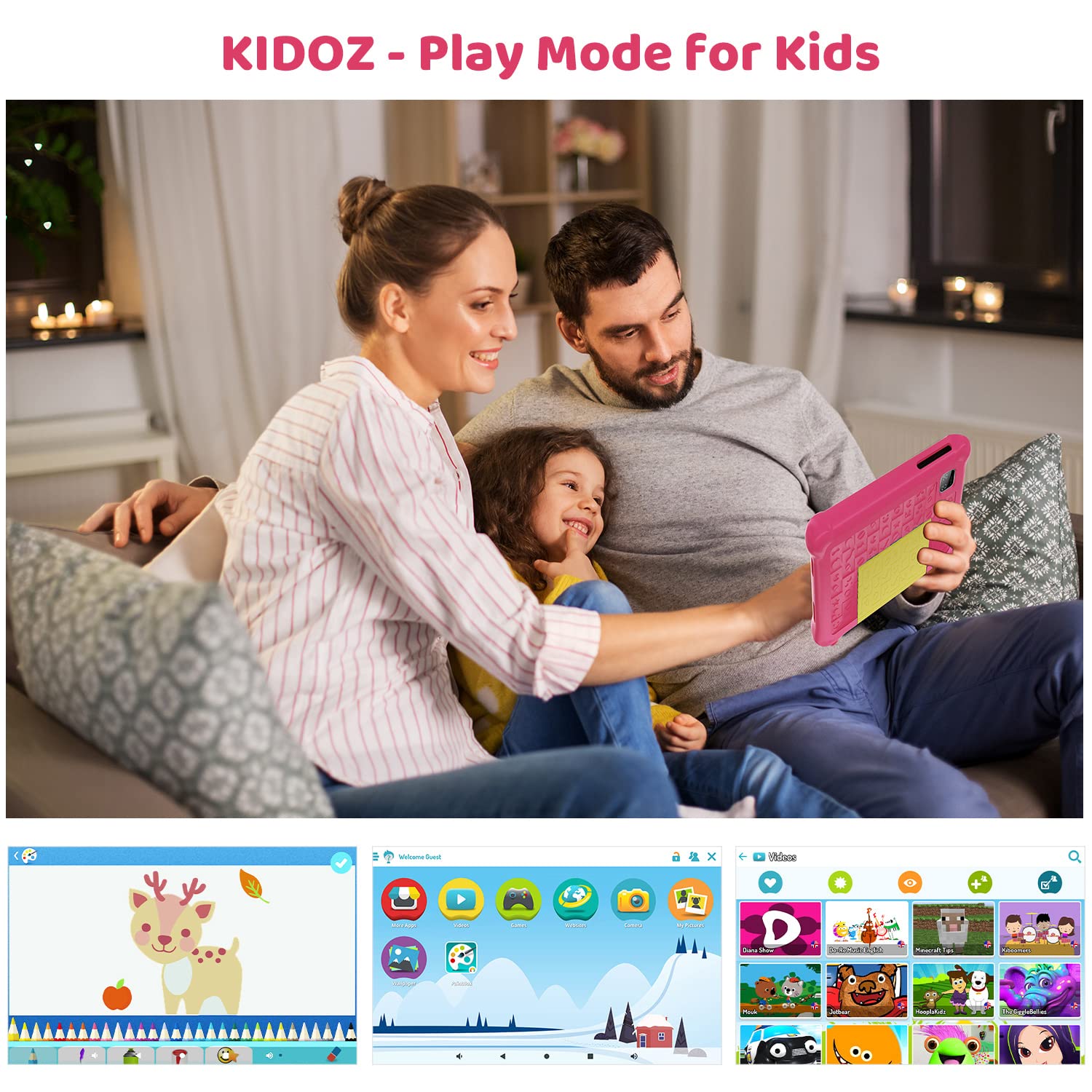 HiGrace Tablet for Kids, 7 inch Android 12 Kids Tablet 2GB RAM + 32GB ROM, HD Display, Quad Core, 128GB Expansion, Dual Camera, Wi-Fi Tablet for Children (Pink)