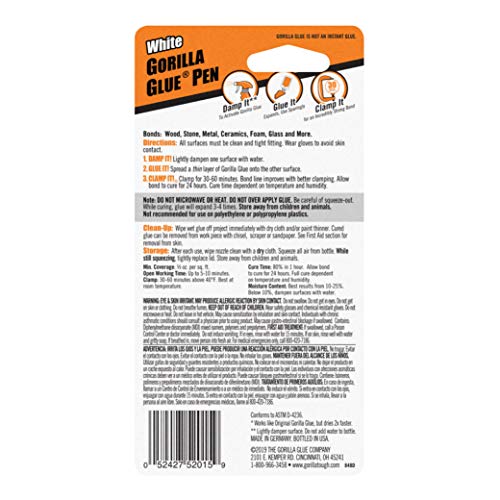 Gorilla White Gorilla Glue Pen, Waterproof Polyurethane Glue, .75 Ounce Precision Tip Bottle, White, (Pack of 1)