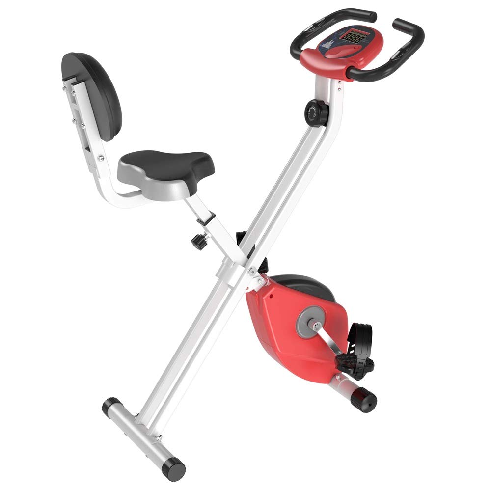 Hype Indoor Foldable Upright Bike with LCD Screen for Cardio Aerobic Exercise Red