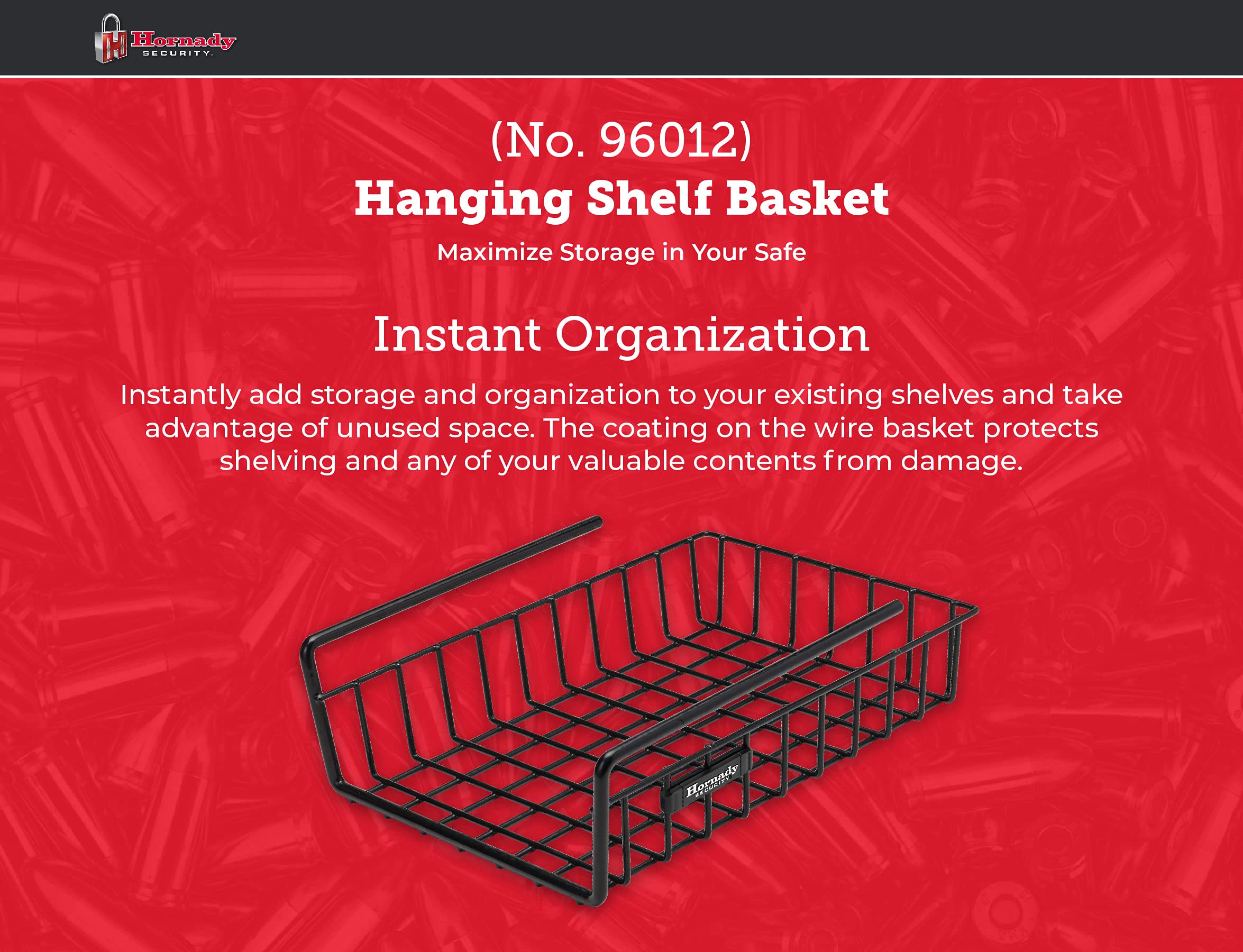 Hornady Hanging Shelf Document Basket, 96012 - Coated Wire Basket Maximizes Storage for Documents, Gun Accessories, & Ammo - Easy Access Under Shelf Storage for Gun Safes - Holds Up to 40 Pounds