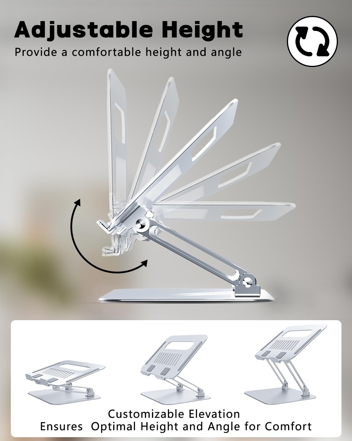 HUAEU Laptop Stand for Desk Adjustable Laptop Holder - Portable Computer Stand Ergonomic Stand for MacBook, MacBook Pro Laptop, Chromebook and All Other 10- to 17-Inch Notebo Laptops Silver