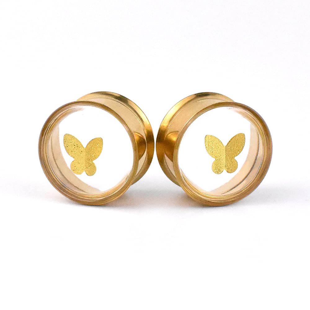 Jboyanpei 6Pcs/3pair Cute Butterfly Ear Gauges Plugs Stretching Kit Tunnels Stainless Steel Screw on Double Flared Expander Size 10mm