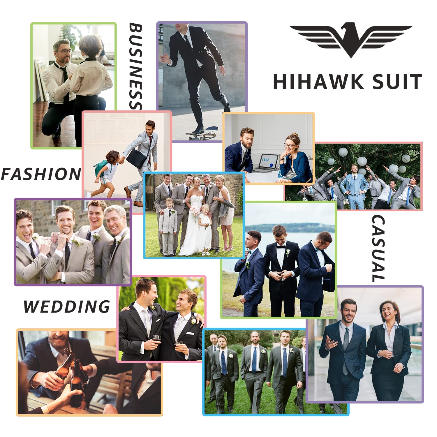 Hihawk Men's 3 Piece One Button Suit, Large White