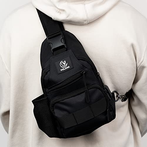 Volana Small Crossbody Backpack Sling bag for Men and Women (Black), lightweight Shoulder bag travel hiking Chest bag daypack