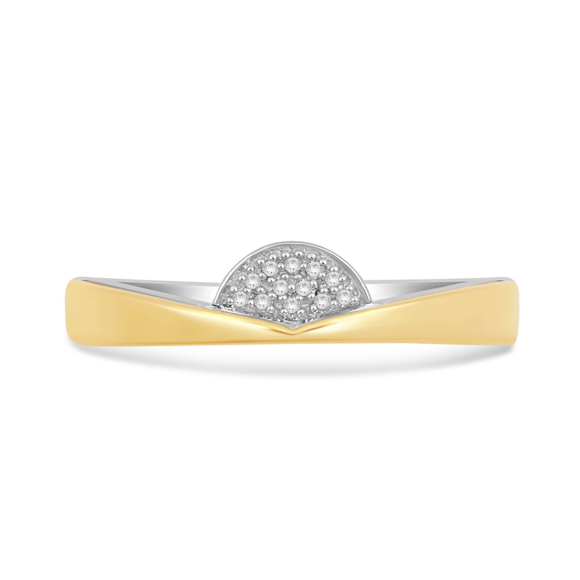 Jewelili 10K Yellow Gold and Sterling Silver Natural White Round Diamonds Anniversary Ring, Size 7