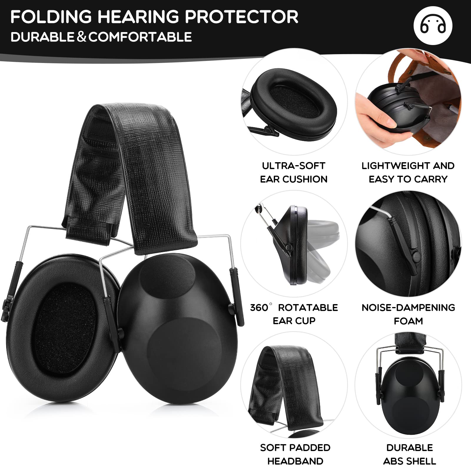 Jerify 4 Pack Hearing Protection Ear Muffs for Noise Reduction, Compact Folding Slim Noise Canceling Ear Protection Headphones for Shooting Gun Range, Construction, Mowing, Woodwork