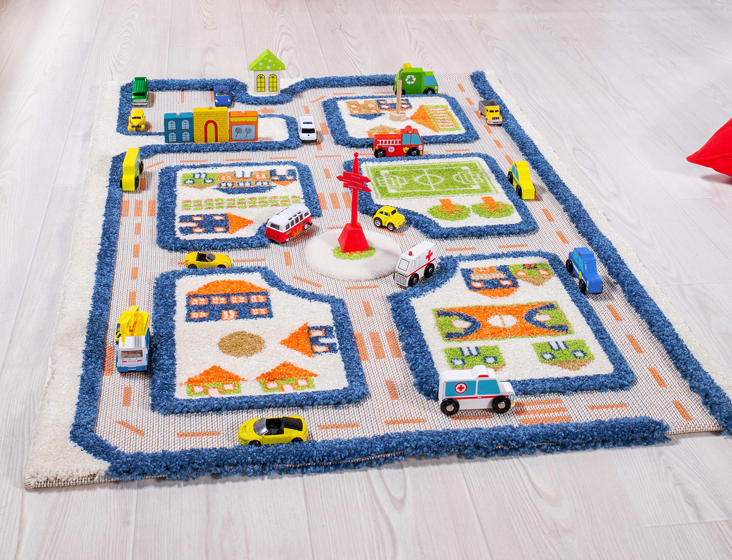 IVI Traffic Blue 3D Montessori Play Mat, Non-Toxic, Stain Resistant, Educational Activity Toys for Kids, 59" L x 33" W