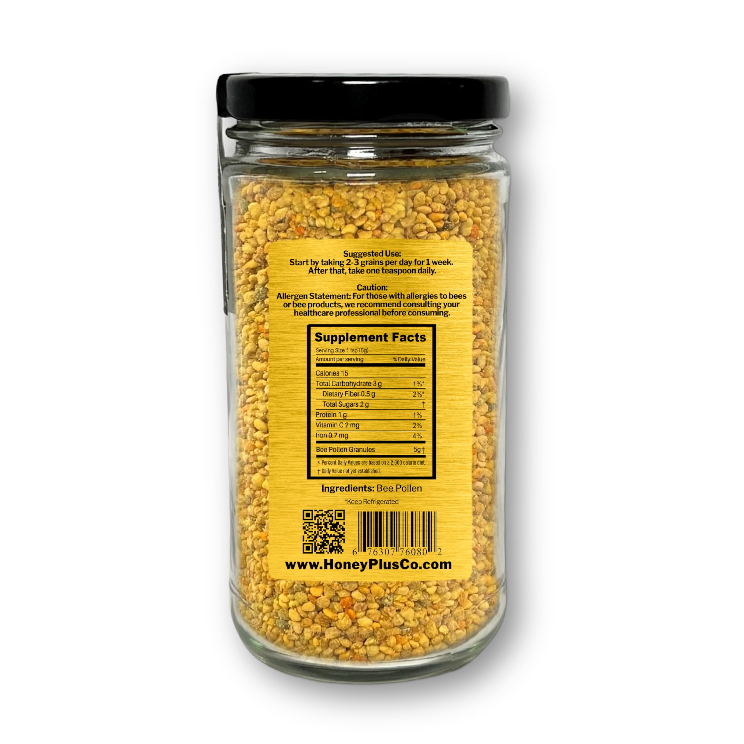 HoneyPlusCo | 100% Natural Fresh Bee Pollen - (Antioxidant, Allergies, Stamina, Muscle) 7.5 Oz