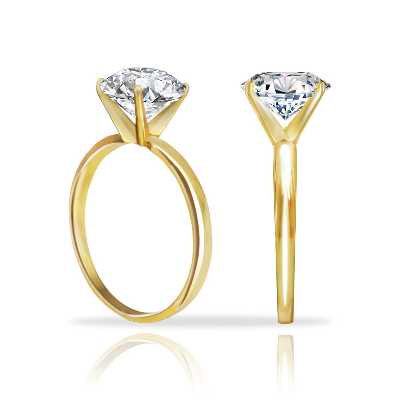 Hoops & Loops Yellow Gold Flashed 925 Sterling Silver 3.0ct Round Brilliant Cut Cubic Zirconia Solitaire Engagement Bridal Wedding Statement Band Ring for Women, Size 7