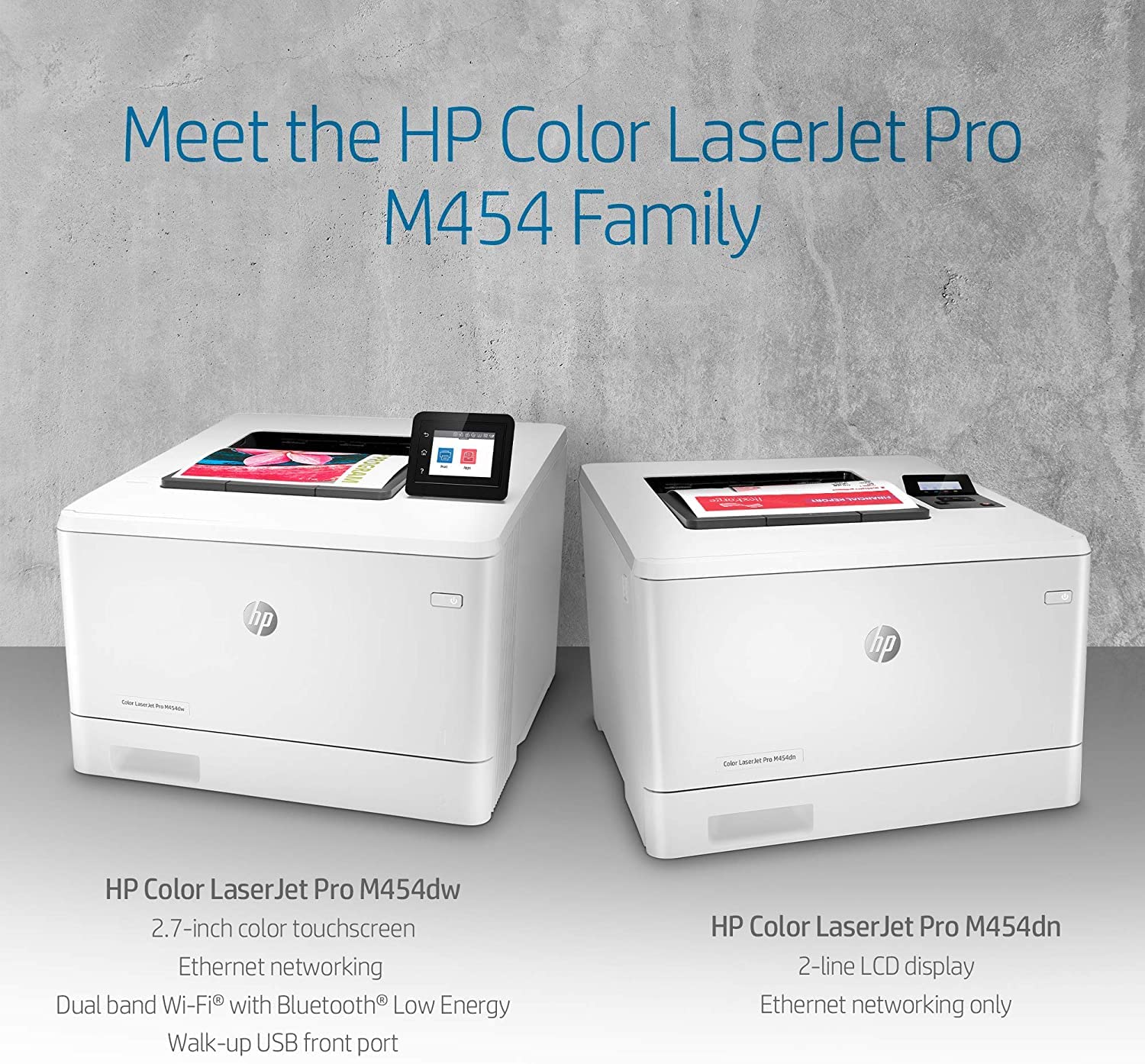 HP Color Laserjet Pro M454dwA Wireless Printer - Print only - 2.7" Touchscreen Display, 28 ppm, 600x600 dpi, 8.5 x 14, 512MB RAM, Auto Duplex Printing, Ethernet, WULIC Printer Cable